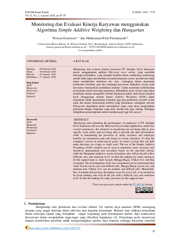 (PDF) Monitoring dan Evaluasi Kinerja Karyawan menggunakan Algoritma ...
