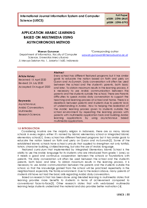 (PDF) Application Arabic Learning Based on Multimedia Using Asynchronous Method | Wawan Gunawan ...