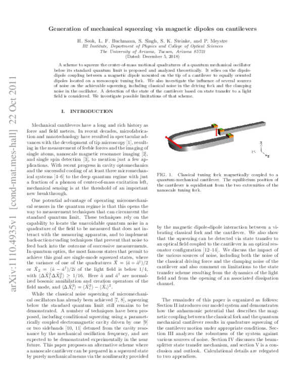 (PDF) Generation of mechanical squeezing via magnetic dipoles on ...