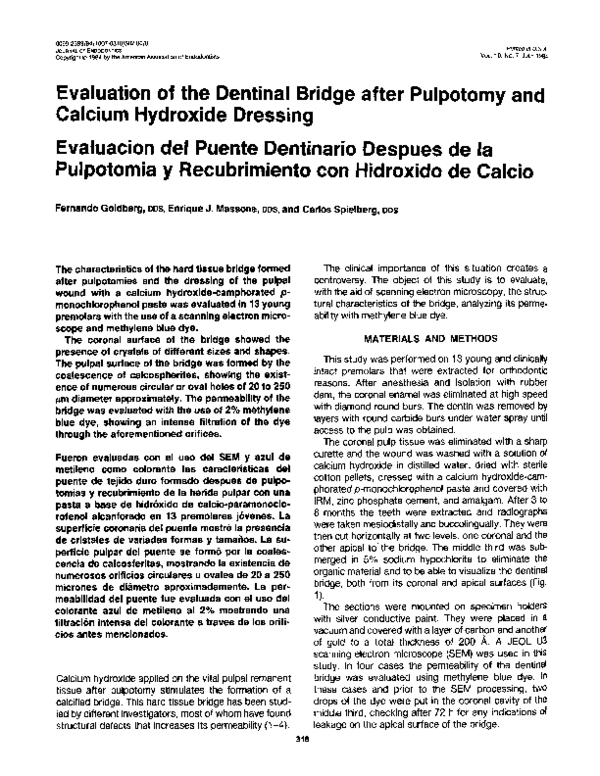 (PDF) Evaluation of the dentinal bridge after pulpotomy andcalcium ...