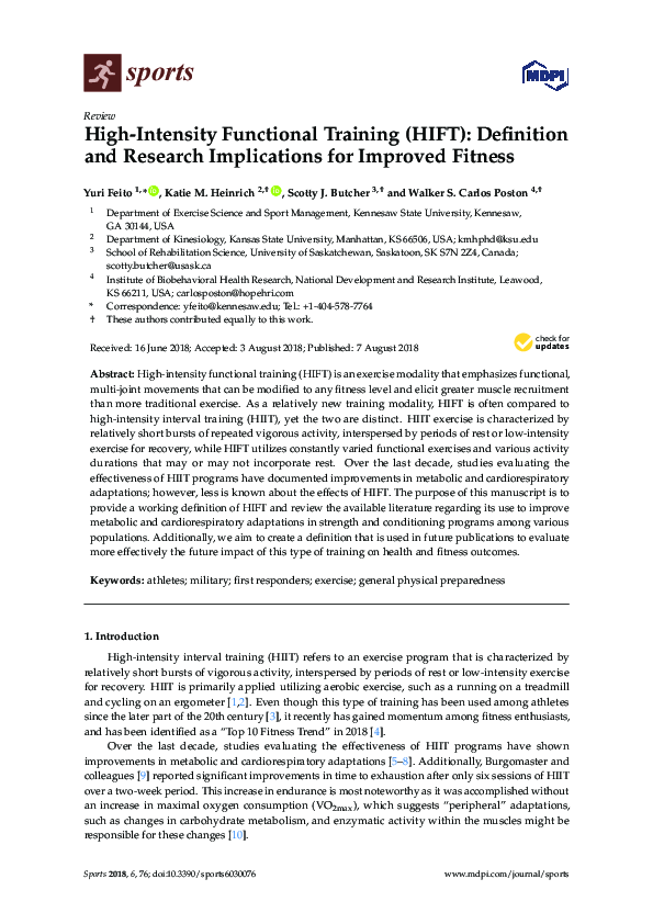 (PDF) High-Intensity Functional Training (HIFT): Definition and ...