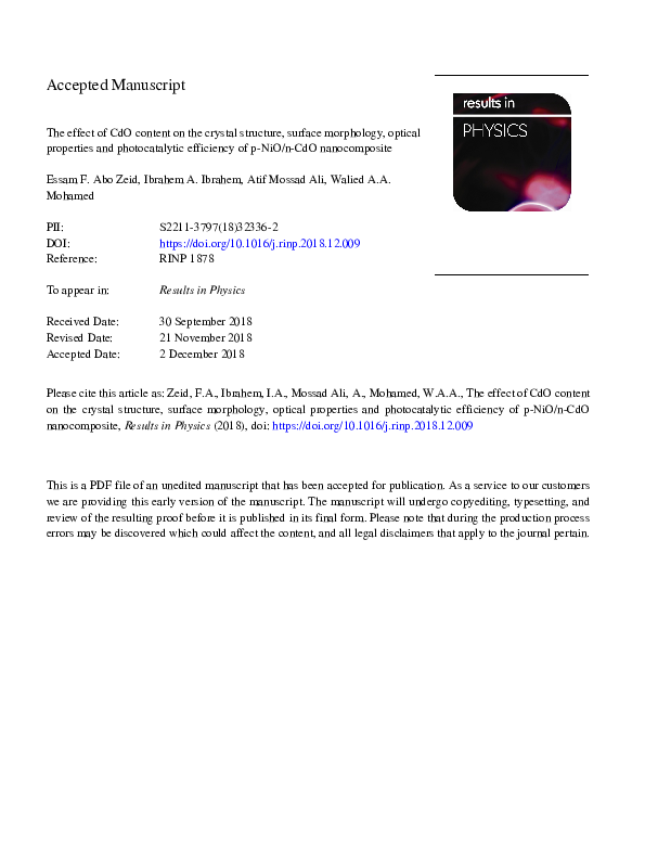 (PDF) The effect of CdO content on the crystal structure, surface ...