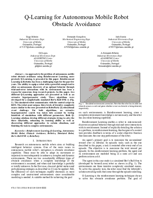 Pdf Q Learning For Autonomous Mobile Robot Obstacle Avoidance