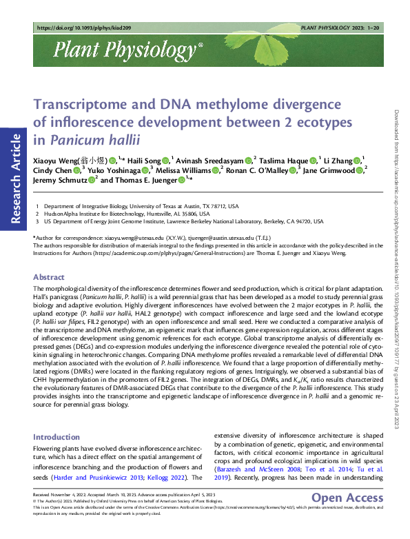 (PDF) Transcriptome and DNA methylome divergence of inflorescence ...