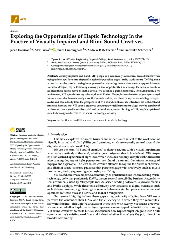 (PDF) Exploring the Opportunities of Haptic Technology in the Practice of Visually Impaired and ...