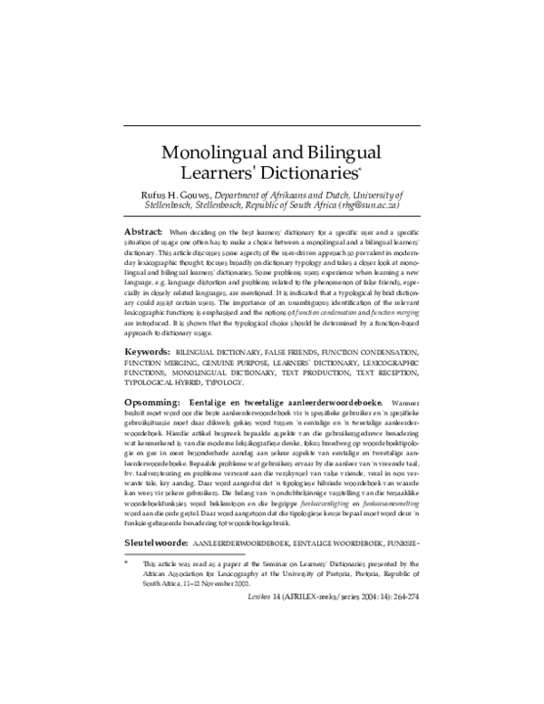 (PDF) Monolingual and bilingual learners' dictionaries