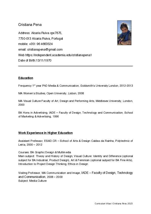 (PDF) Curriculum Vitae 2023 eng | cristiana pena - Academia.edu