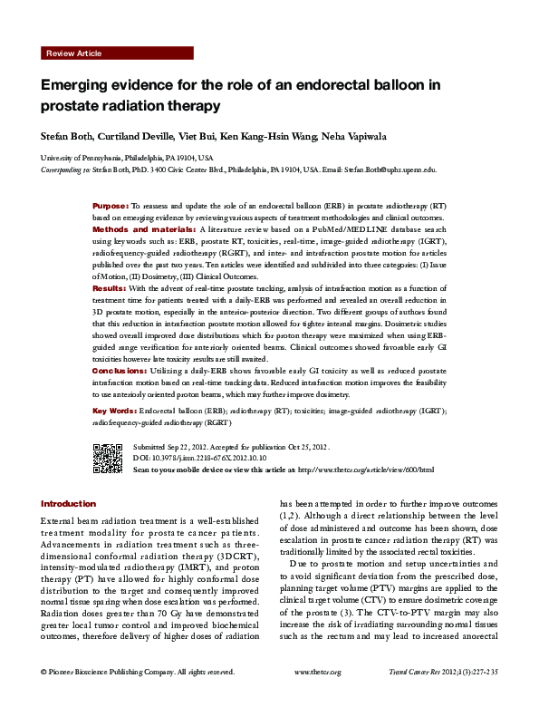(PDF) Emerging evidence for the role of an endorectal balloon in ...