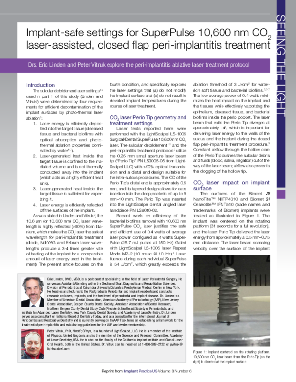 (PDF) Implant-safe settings for SuperPulse 10,600 nm CO2 laser-assisted ...