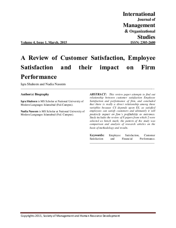(PDF) A Review of Customer Satisfaction, Employee Satisfaction and ...
