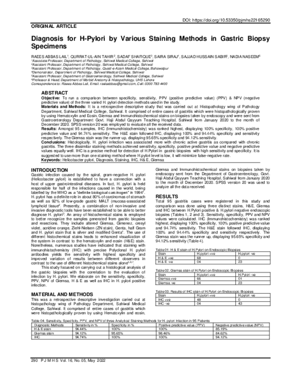 (PDF) Diagnosis for H-Pylori by Various Staining Methods in Gastric ...