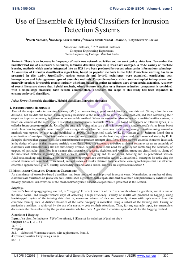 (PDF) Use of Ensemble & Hybrid Classifiers for Intrusion Detection Systems