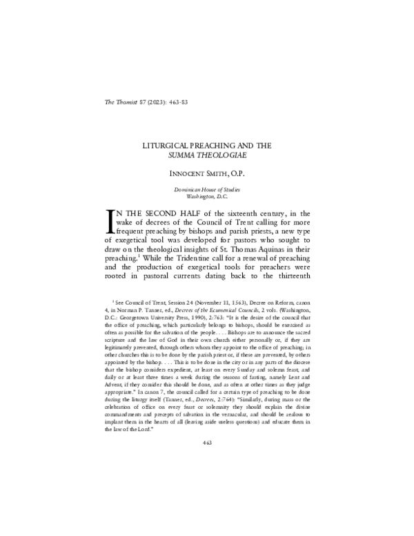 (PDF) “Liturgical Preaching and the Summa Theologiae,” The Thomist 87 ...
