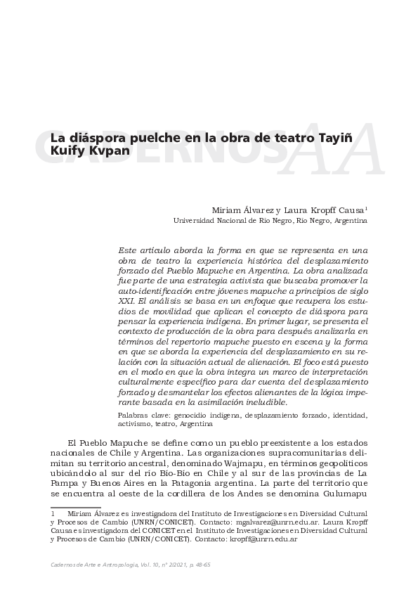 (PDF) La diáspora puelche en la obra de teatro Tayiñ Kuify Kvpan
