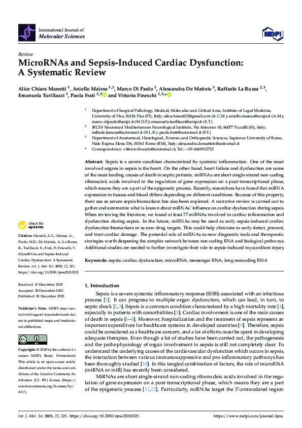(PDF) MicroRNAs and Sepsis-Induced Cardiac Dysfunction: A Systematic Review