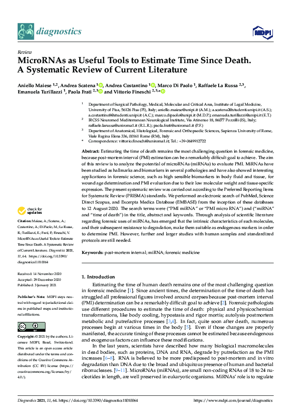 (PDF) MicroRNAs as Useful Tools to Estimate Time Since Death. A ...