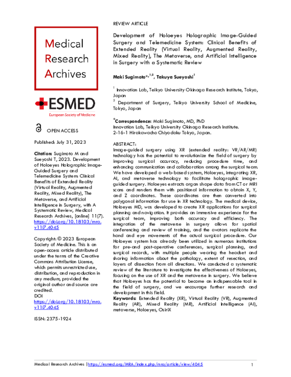 (PDF) Development of Holoeyes Holographic Image-Guided Surgery and Telemedicine System: Clinical ...