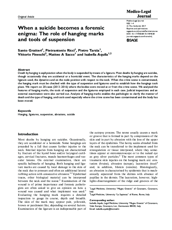 (PDF) When a suicide becomes a forensic enigma: The role of hanging ...