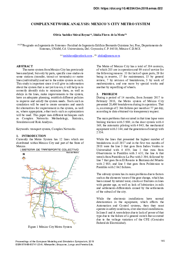 (PDF) COMPLEX NETWORK ANALYSIS: MEXICO´S CITY METRO SYSTEM
