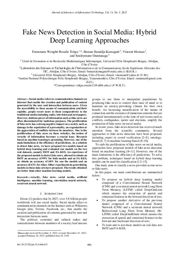 (PDF) Fake News Detection in Social Media: Hybrid Deep Learning Approaches