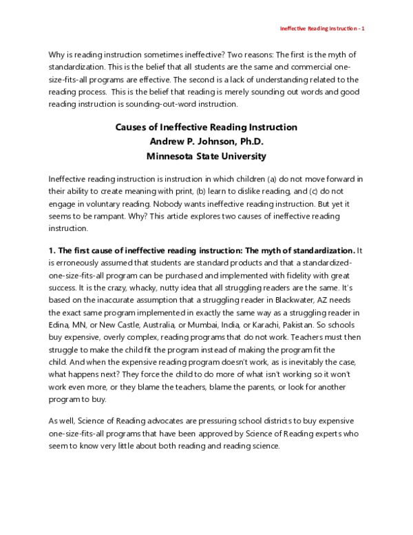 (PDF) Two Causes Ineffective Reading Instruction