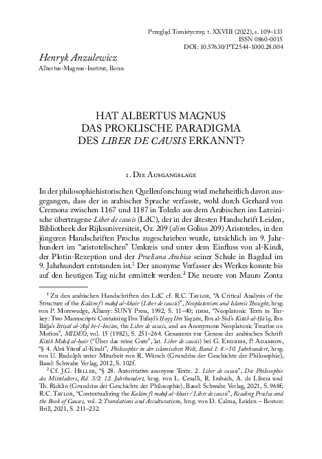 (PDF) Hat Albertus Magnus das proklische Paradigma des Liber de causis ...