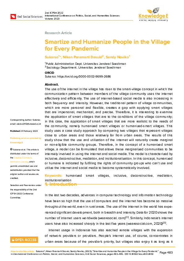 (PDF) Smartize and Humanize People in the Village for Every Pandemic