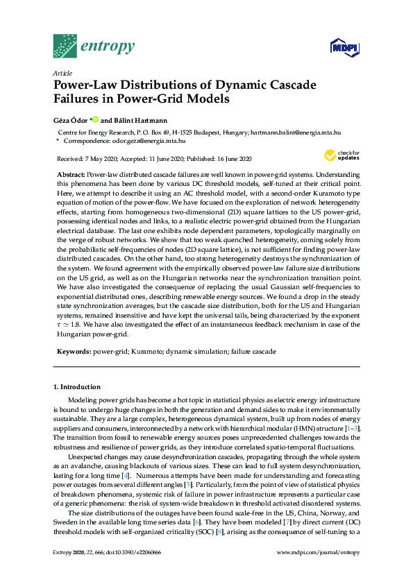 (PDF) Power-Law Distributions of Dynamic Cascade Failures in Power-Grid ...