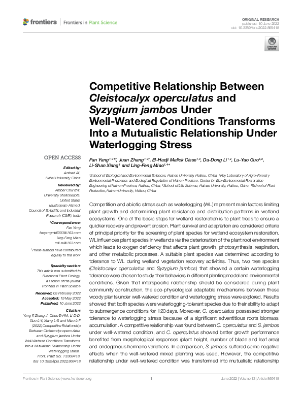 (PDF) Competitive Relationship Between Cleistocalyx operculatus and ...