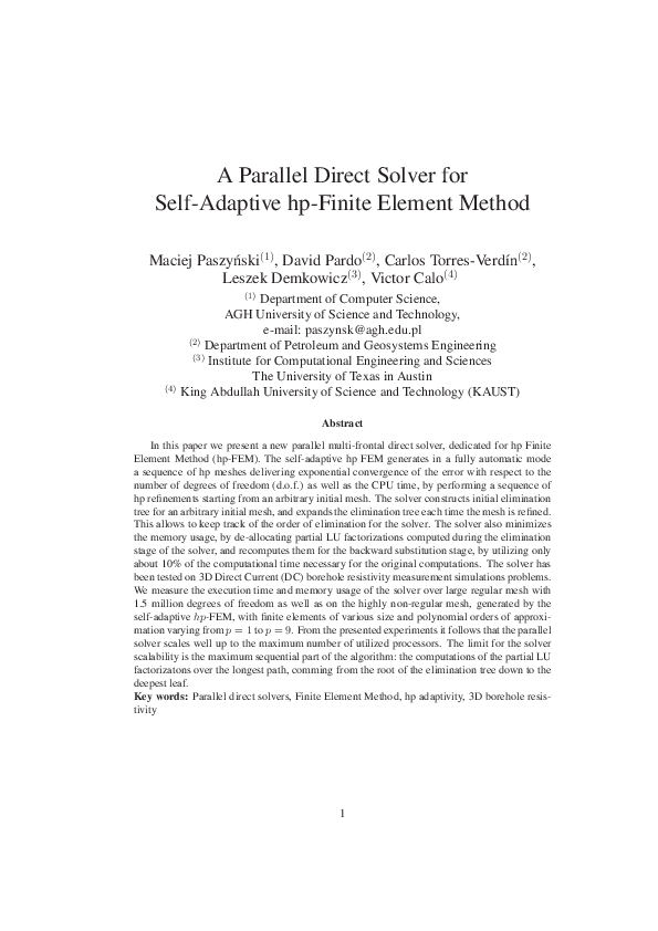 Pdf A Parallel Direct Solver For The Self Adaptive Hp Finite Element