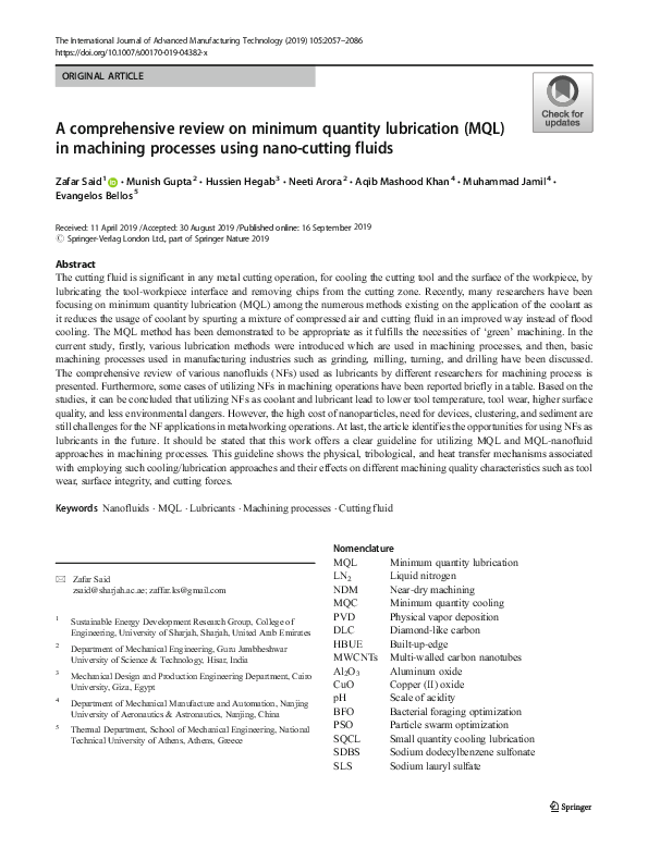 (PDF) A comprehensive review on minimum quantity lubrication (MQL) in machining processes using ...