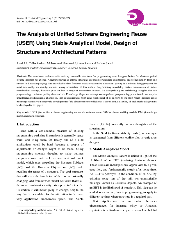 (PDF) The Analysis of Unified Software Engineering Reuse (USER) Using Stable Analytical Model ...