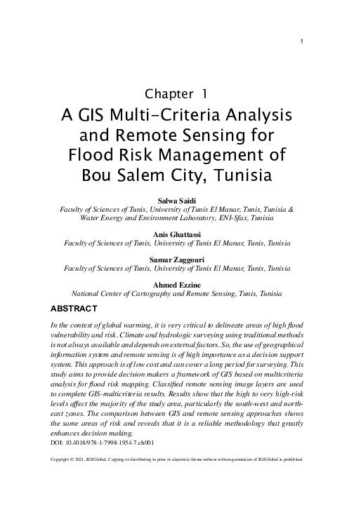 (PDF) A GIS Multi-Criteria Analysis and Remote Sensing for Flood Risk Management of Bou Salem ...
