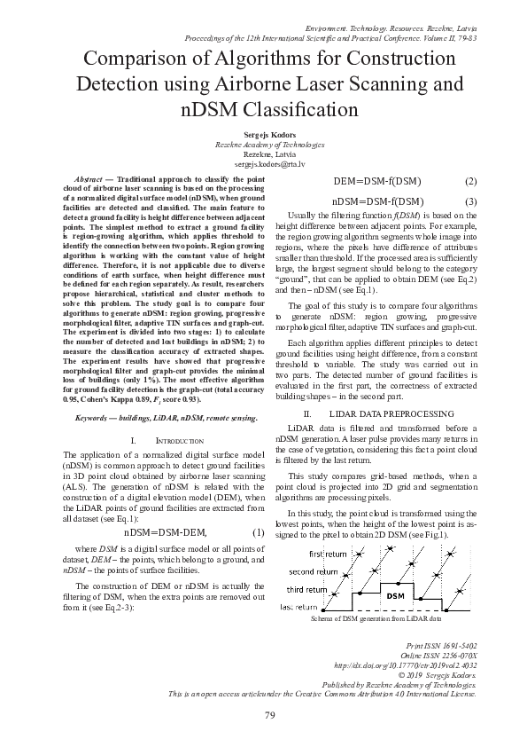Pdf Comparison Of Algorithms For Construction Detection Using Airborne Laser Scanning And Ndsm