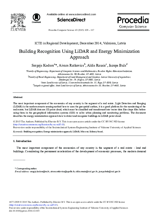 Pdf Building Recognition Using Lidar And Energy Minimization Approach
