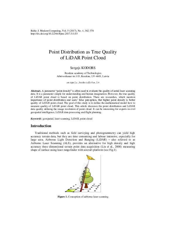 (PDF) Point Distribution as True Quality of LiDAR Point Cloud