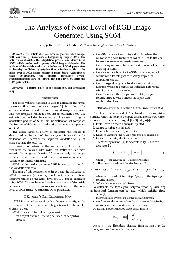 (PDF) The Analysis of Noise Level of RGB Image Generated Using SOM