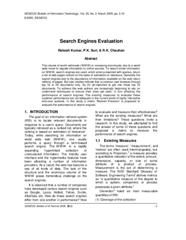 (PDF) Search Engines Evaluation