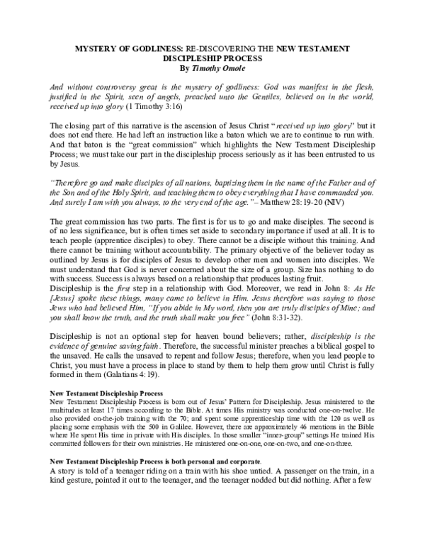 (DOC) RE-DISCOVERING THE NEW TESTAMENT DISCIPLESHIP PROCESS