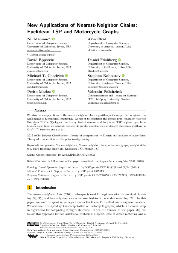 (PDF) New Applications of Nearest-Neighbor Chains: Euclidean TSP and ...