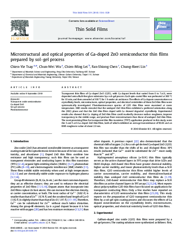 (PDF) Microstructural and optical properties of Ga-doped ZnO semiconductor thin films prepared ...