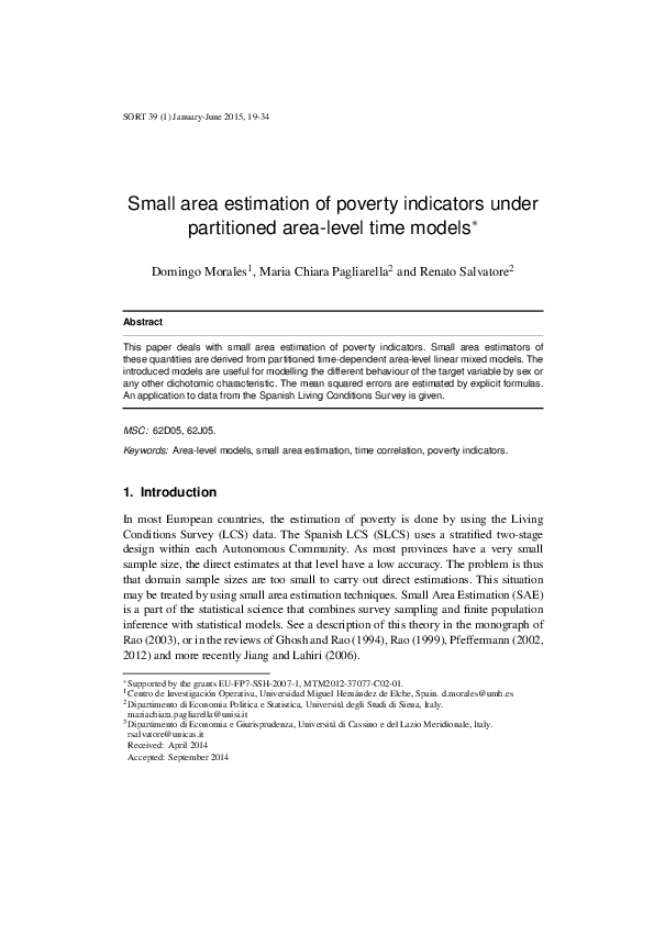 (PDF) Small area estimation of poverty indicators under partitioned ...