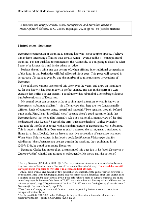 (PDF) Descartes and the Buddha a rapprochement STRAWSON