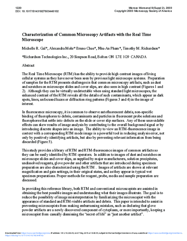 (PDF) Characterization of Common Microscopy Artifacts with the Real ...