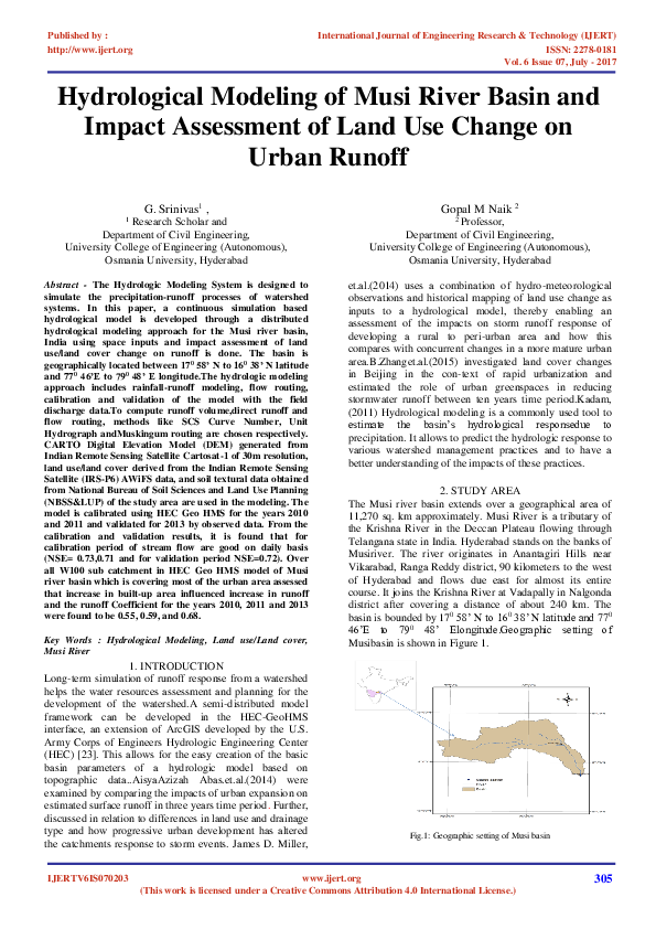 (PDF) Hydrological Modeling of Musi River Basin and Impact Assessment of Land Use Change on ...