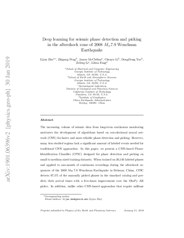 (PDF) Deep learning for seismic phase detection and picking in the ...