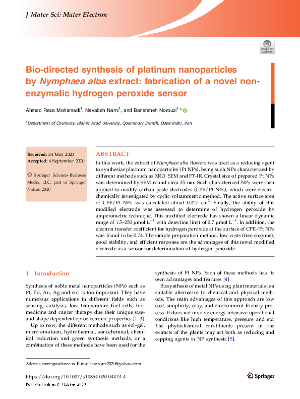 (PDF) Bio-directed synthesis of platinum nanoparticles using aqueous ...
