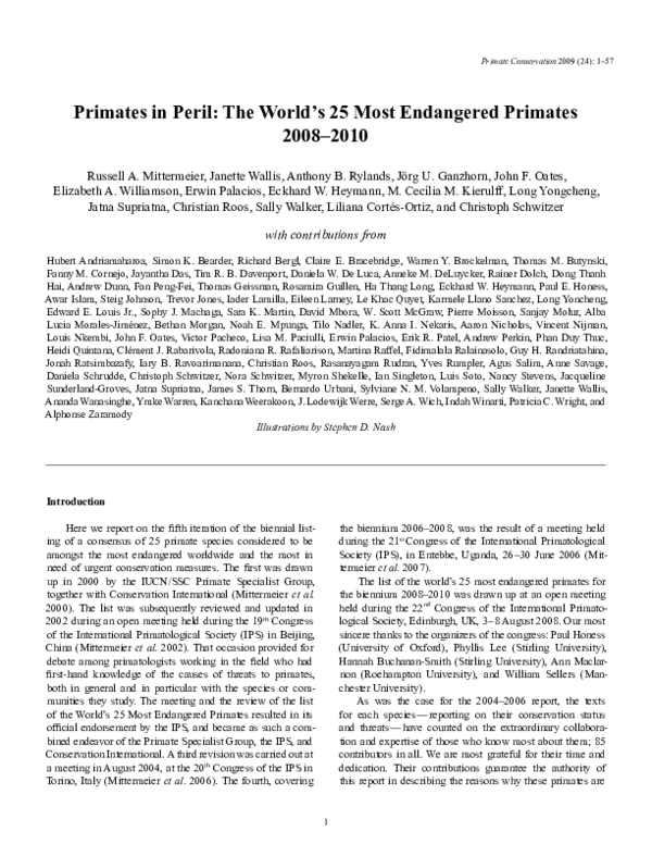 (PDF) Primates in Peril: The World's 25 Most Endangered Primates 2008–2010