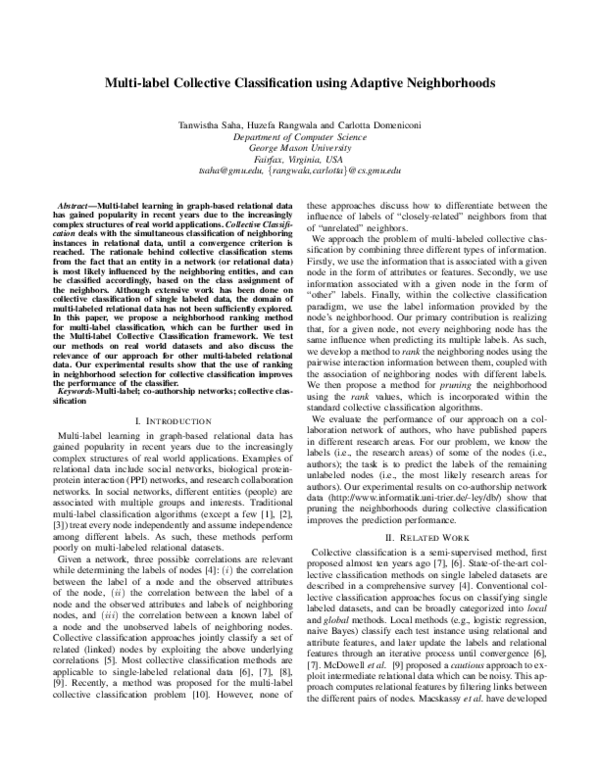 Pdf Multi Label Collective Classification Using Adaptive Neighborhoods