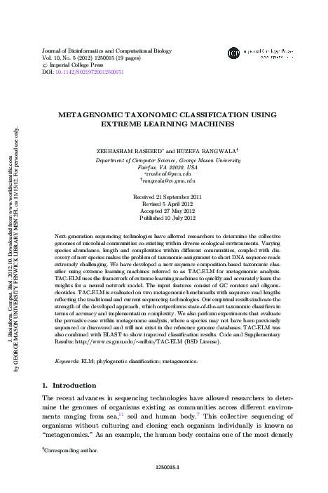 (PDF) Metagenomic Taxonomic Classification Using Extreme Learning Machines